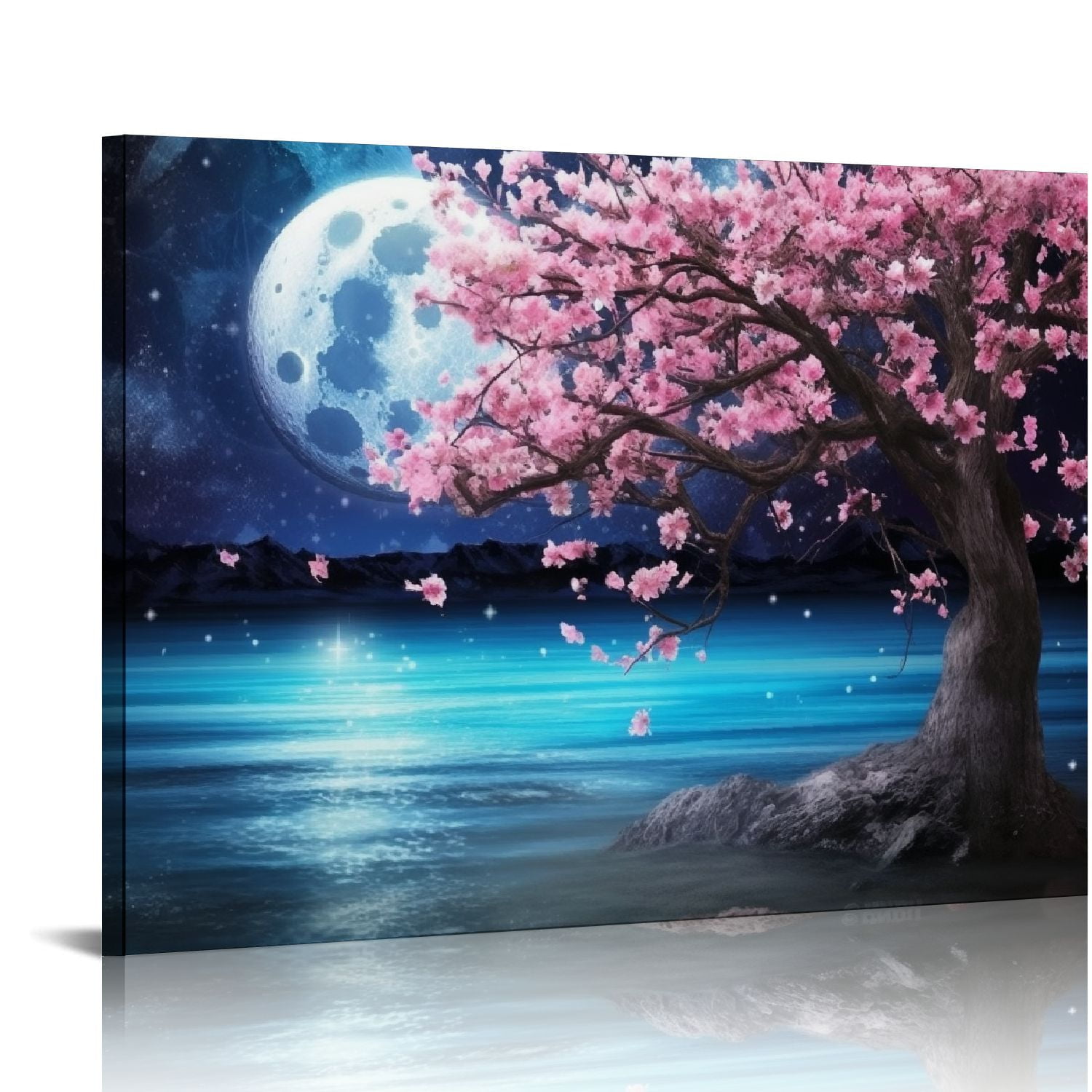 ONETECH Large Canvas Wall-Art Blue - Pink Flower Wall Decor for Living ...