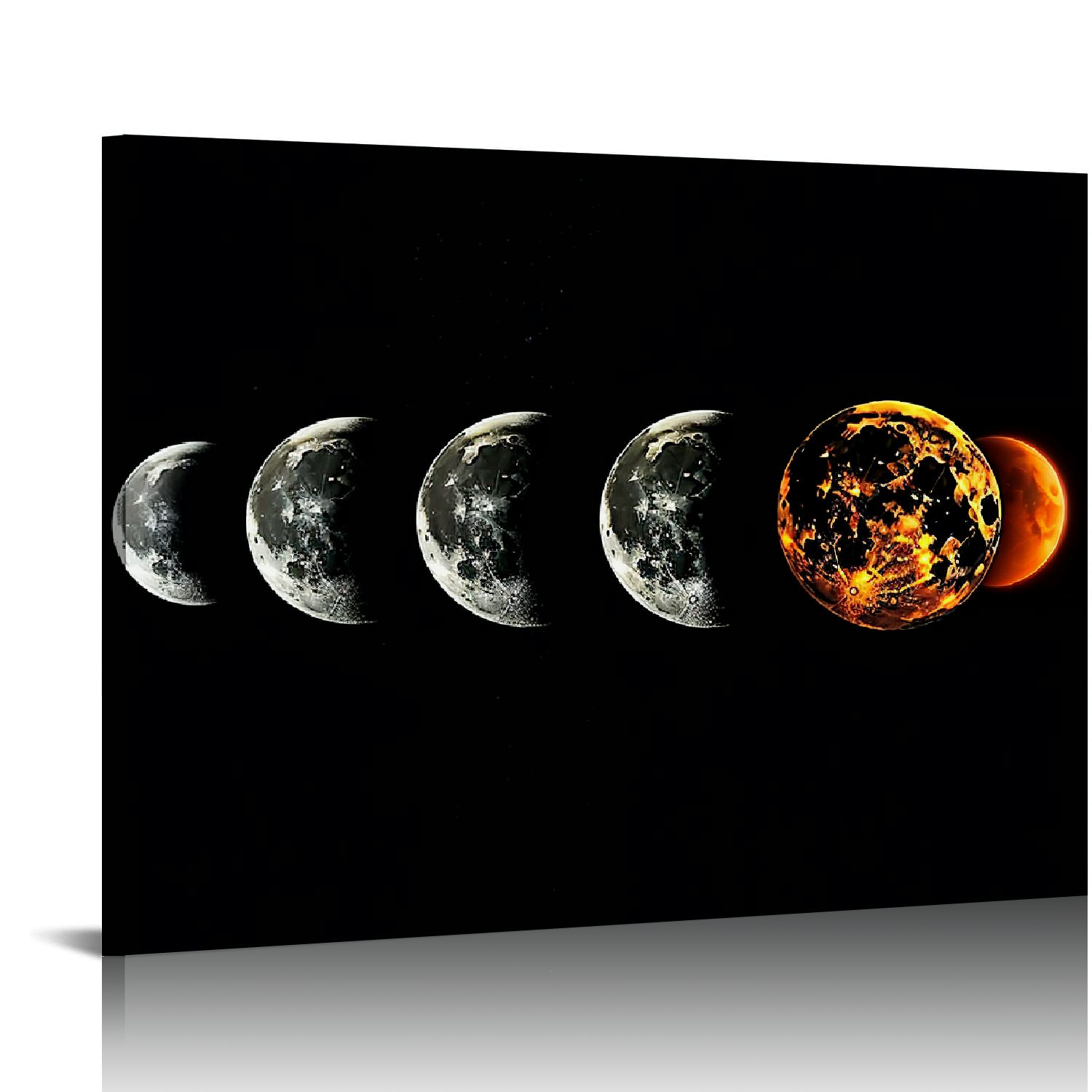 ONETECH Large Eclipse of the Moon Wall Decor Black and White Canvas ...