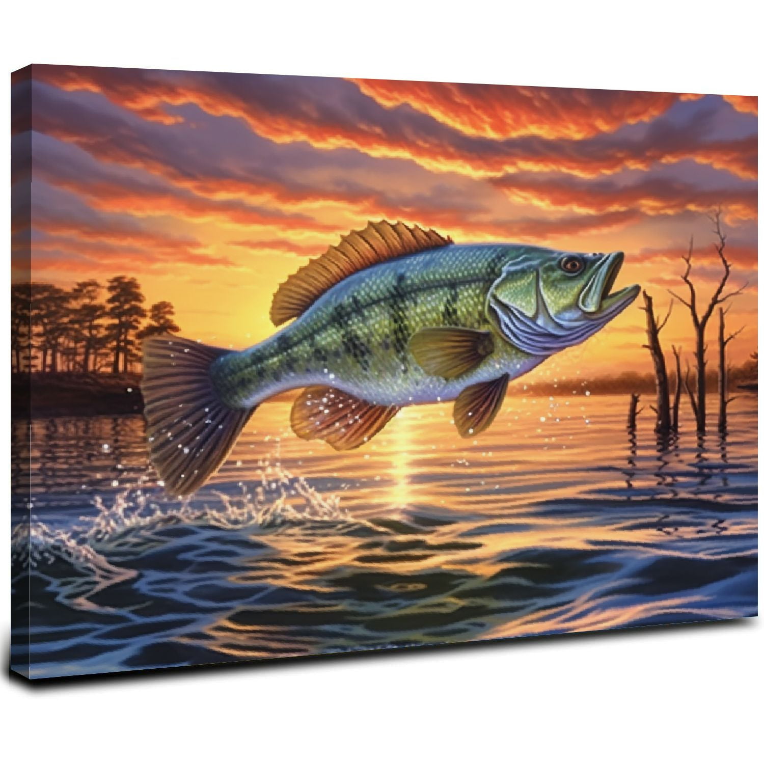 ONETECH Large Mouth Bass Fish Canvas Wall Decor, Painting for Living ...