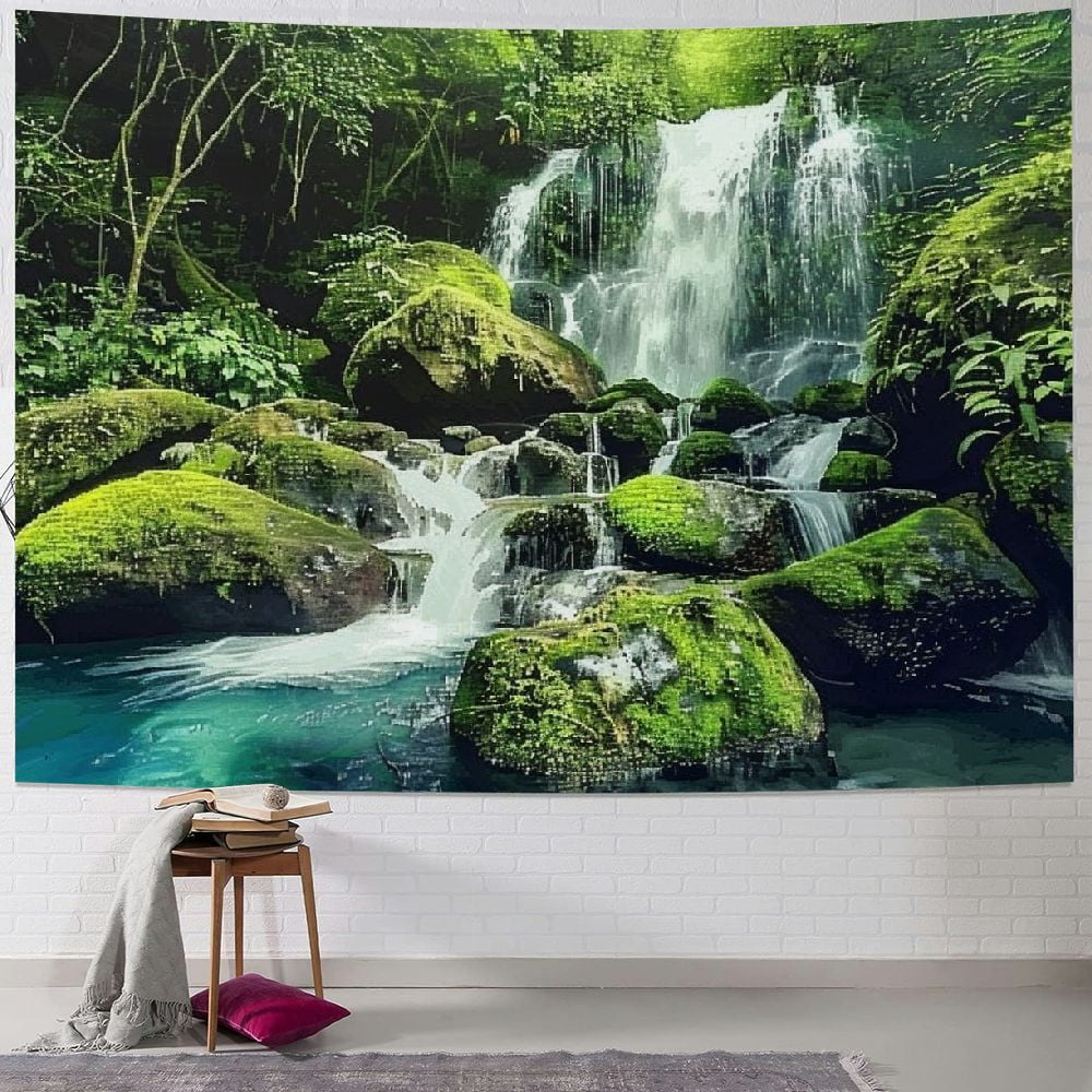 FUMJ Large Waterfall Nature Tapestry, Green Rainforest Stream Landscape ...