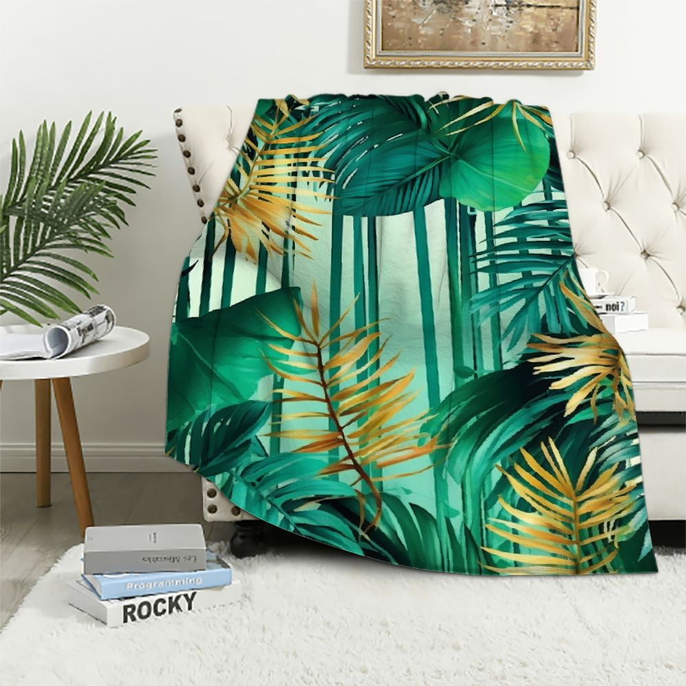 ONETECH Leaf Blanket Cozy Flannel Palm Leaf Throw Blanket Monstera ...