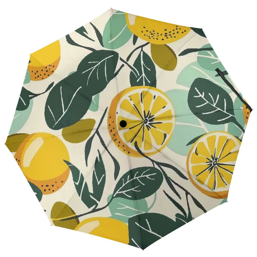 ONETECH Lemon Leaf Pattern Three-Fold Travel Umbrella Automatic Open ...