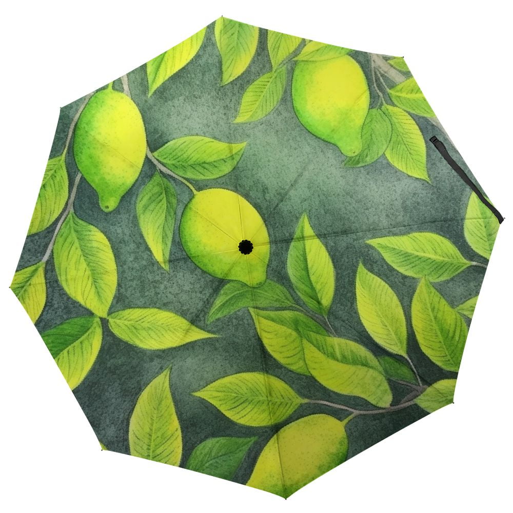 ONETECH Lemon Leaves Pattern Three-Fold Automatic Portable Umbrella for ...