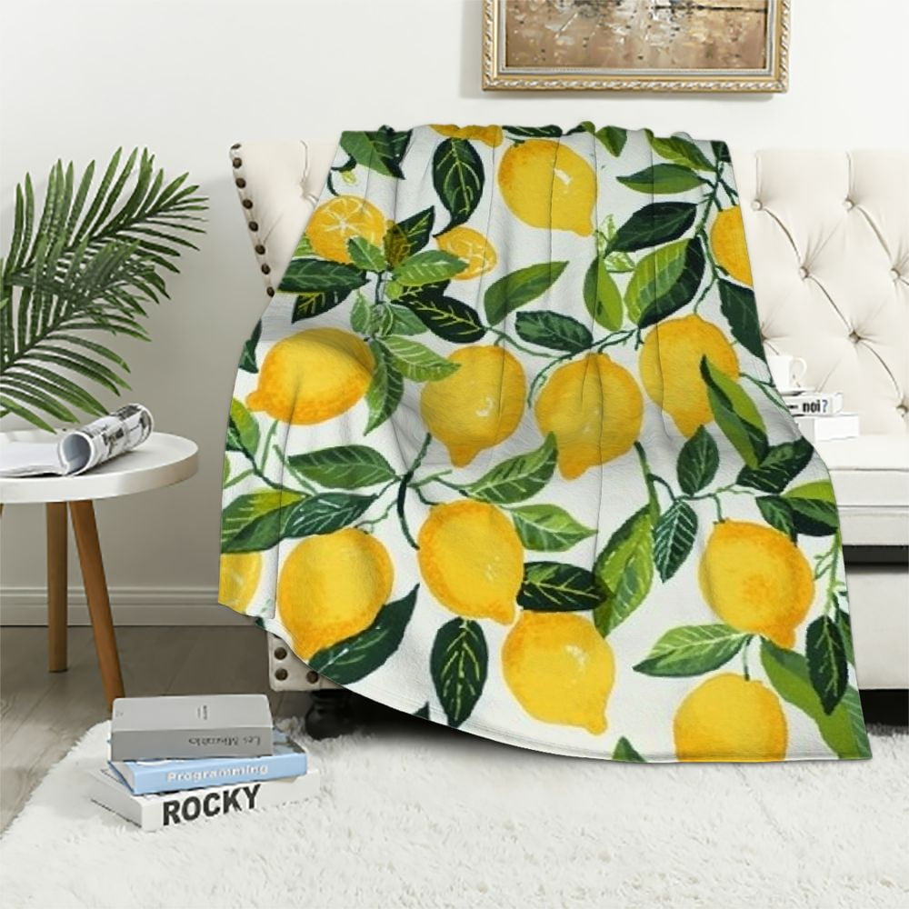 ONETECH Lemon Print Blanket Flannel Fruits Throw Blankets Gift for ...