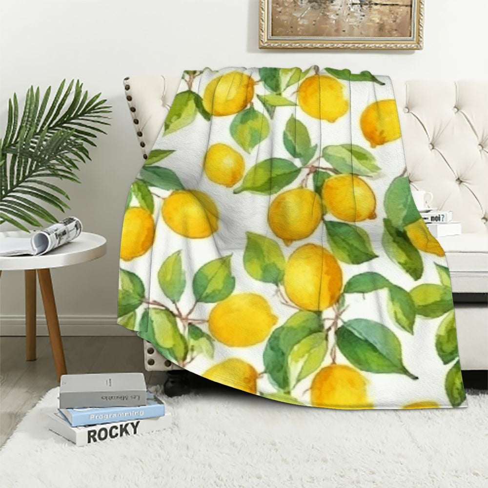 ONETECH Lemon Print Blanket Flannel Fruits Throw Blankets Gift for ...