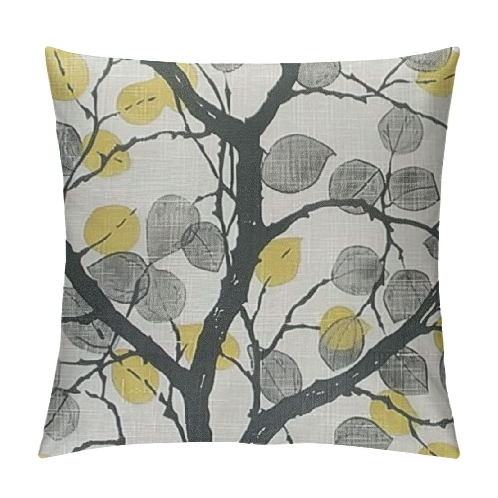 ONETECH Lemon Tree Pillow Covers Tropical Fruits Yellow Grey Leaves ...