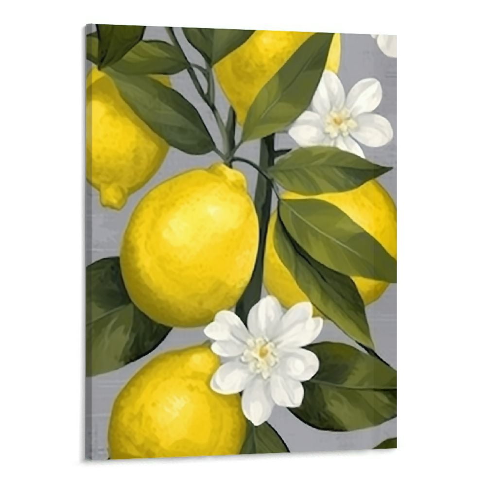 ONETECH Lemon Wall Art Canvas Fruit Pictures for Kitchen Grey Yellow ...