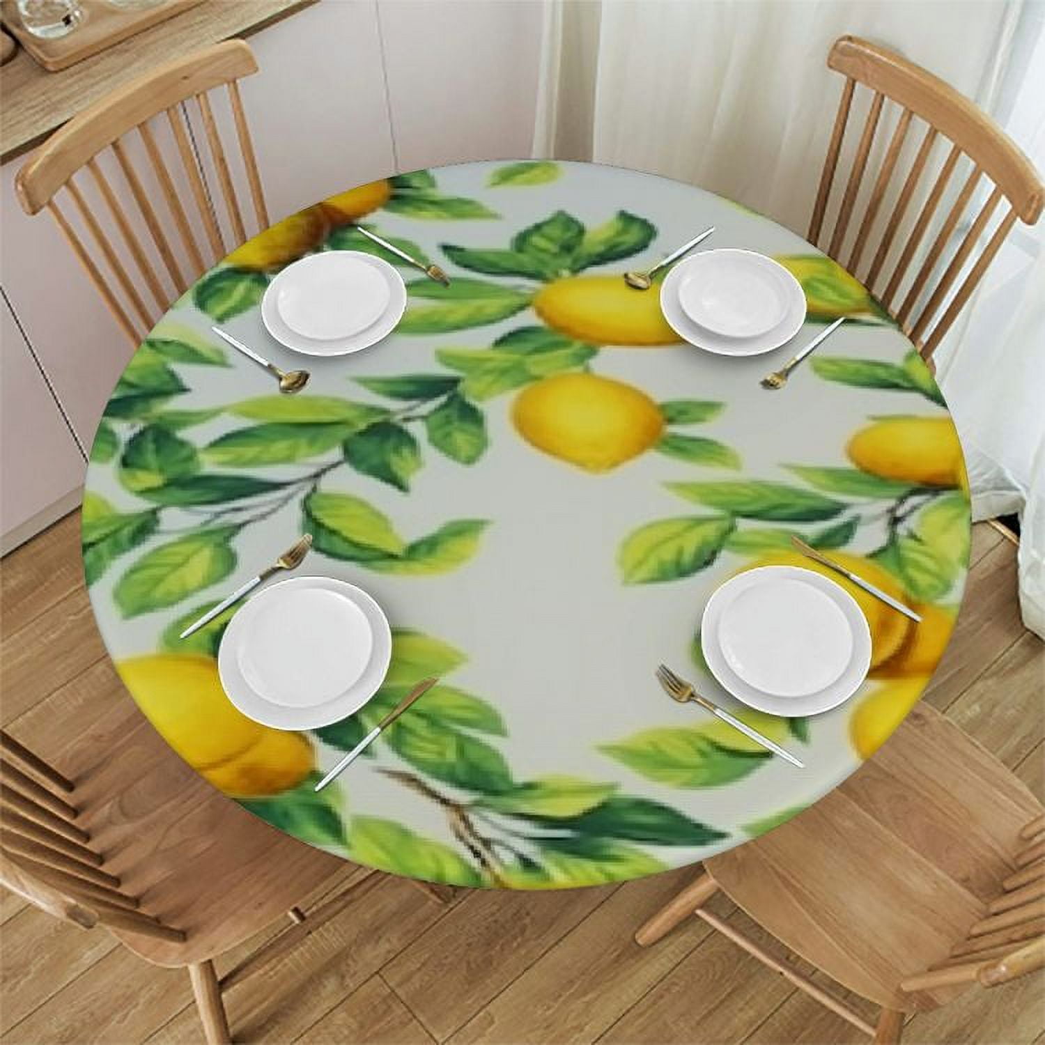 ONETECH Lemon Yellow Fruit Flower Spring Summer Round Tablecloth ...