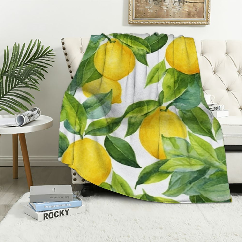 ONETECH Lemon Yellow Green Blanket, Soft Blankets Flannel Bed Throw ...