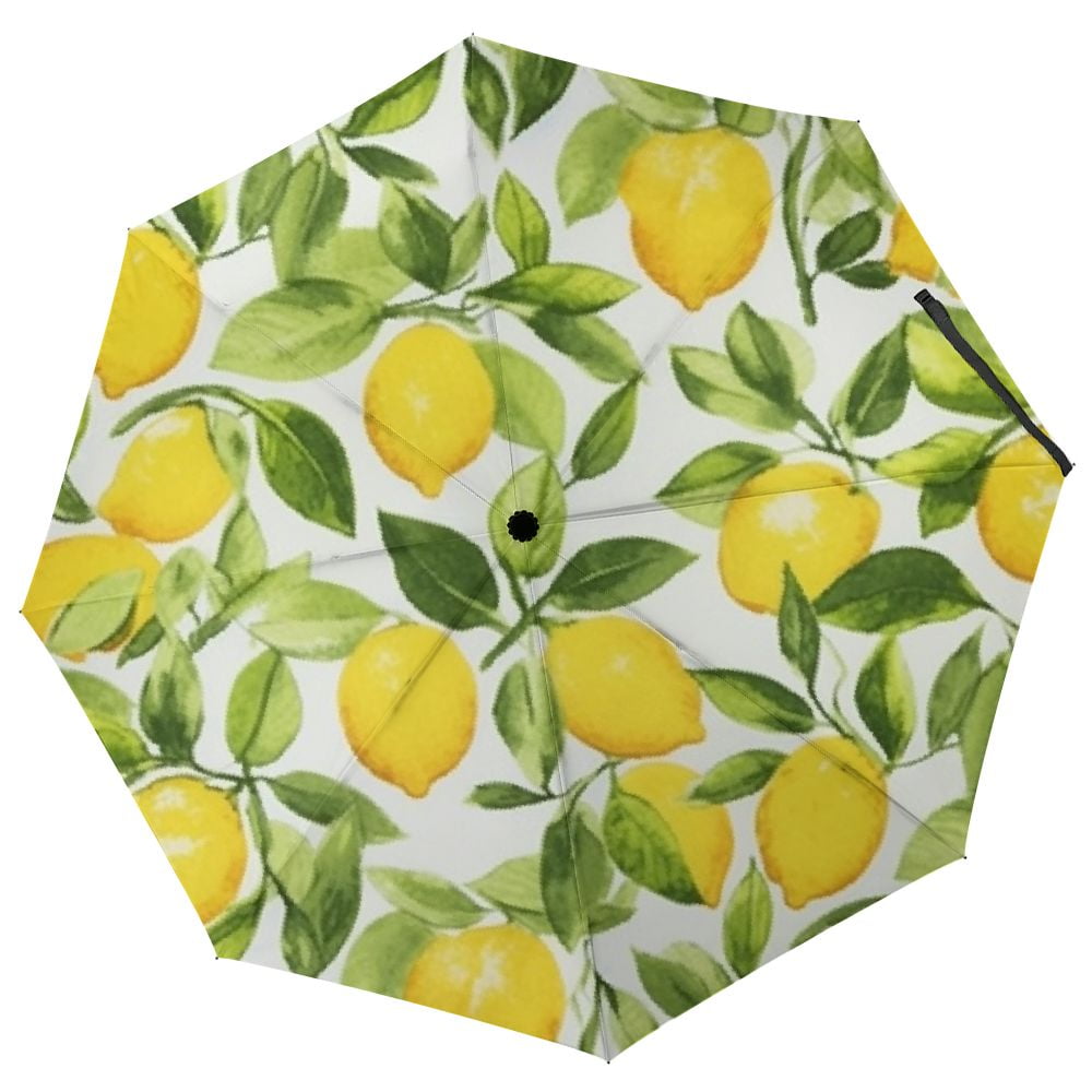 ONETECH Lemons Leaves Three-Fold Automatic Portable Umbrella for Women ...