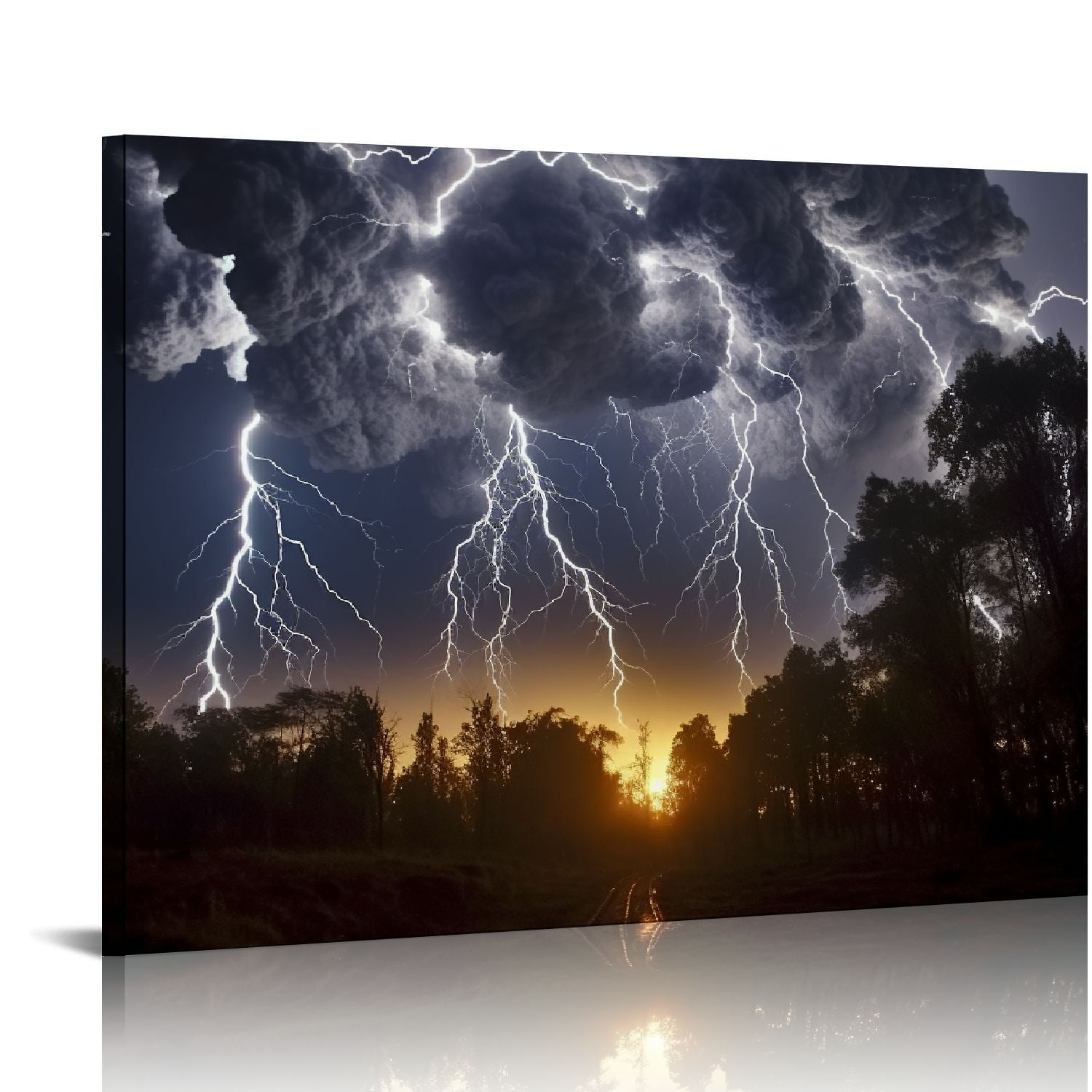 ONETECH Lightning Storm Dark Clouds Poster Art Canvas Painting HD ...