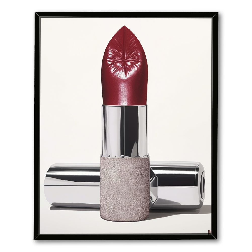 ONETECH Lipstick Wall Art, Framed Canvas,3D Sparkling Silver Detail ...