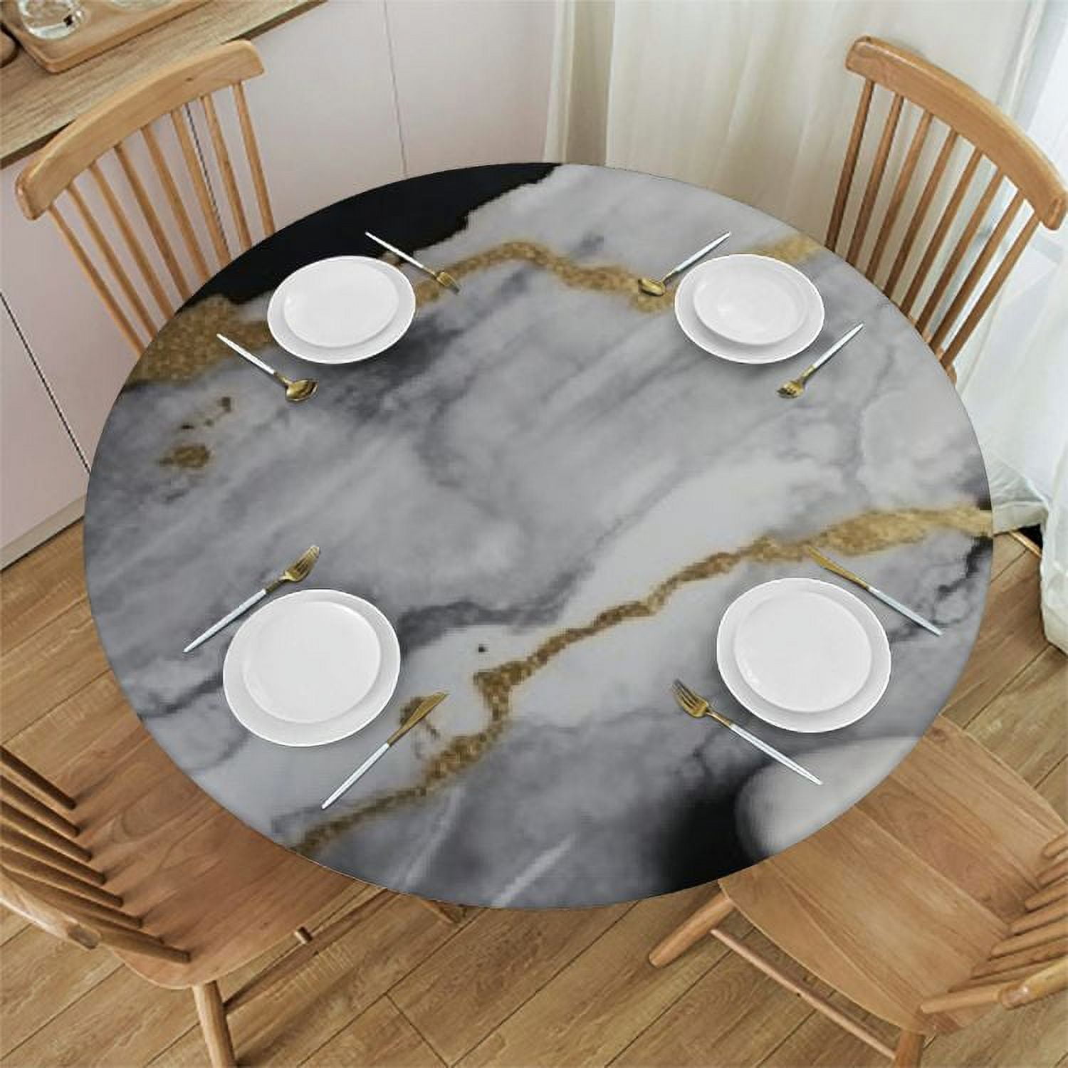 FUMJ Marble Round Tablecloth Diameter for Indoor and Outdoor,White ...