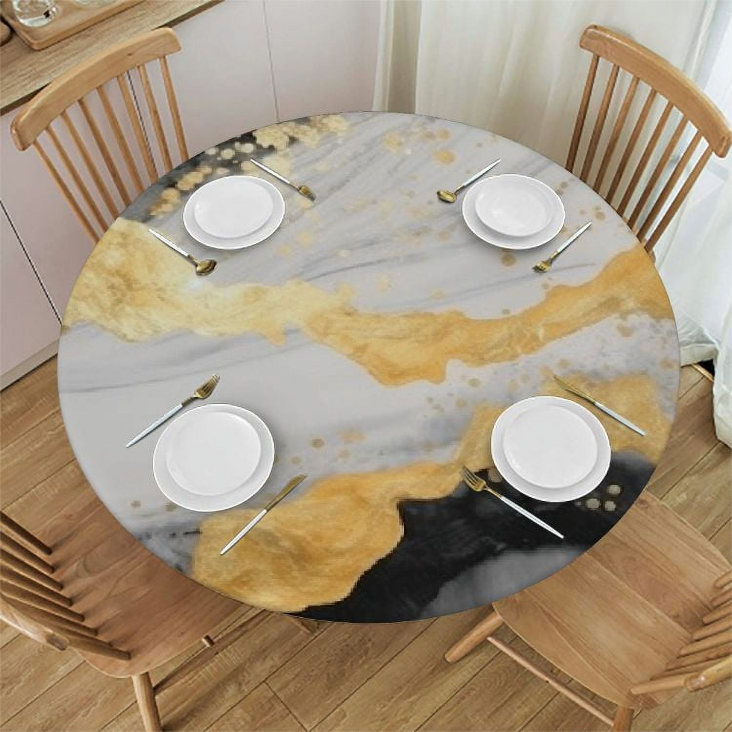 ONETECH Marble Texture Modern Abstract Black White Gold Tablecloth with ...