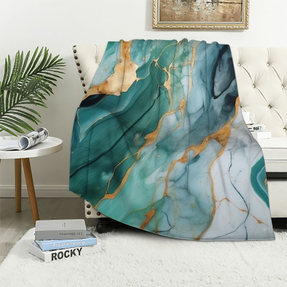 ONETECH Marble Throw Blanket Abstract Green Jade Gold Bedroom Decor ...