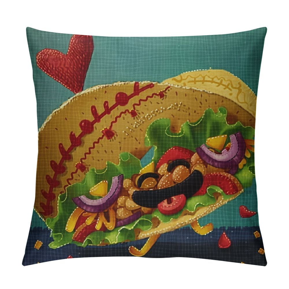 ONETECH Mexican Food Taco Throw Pillow Cover Cute Funny Cartoon Happy ...