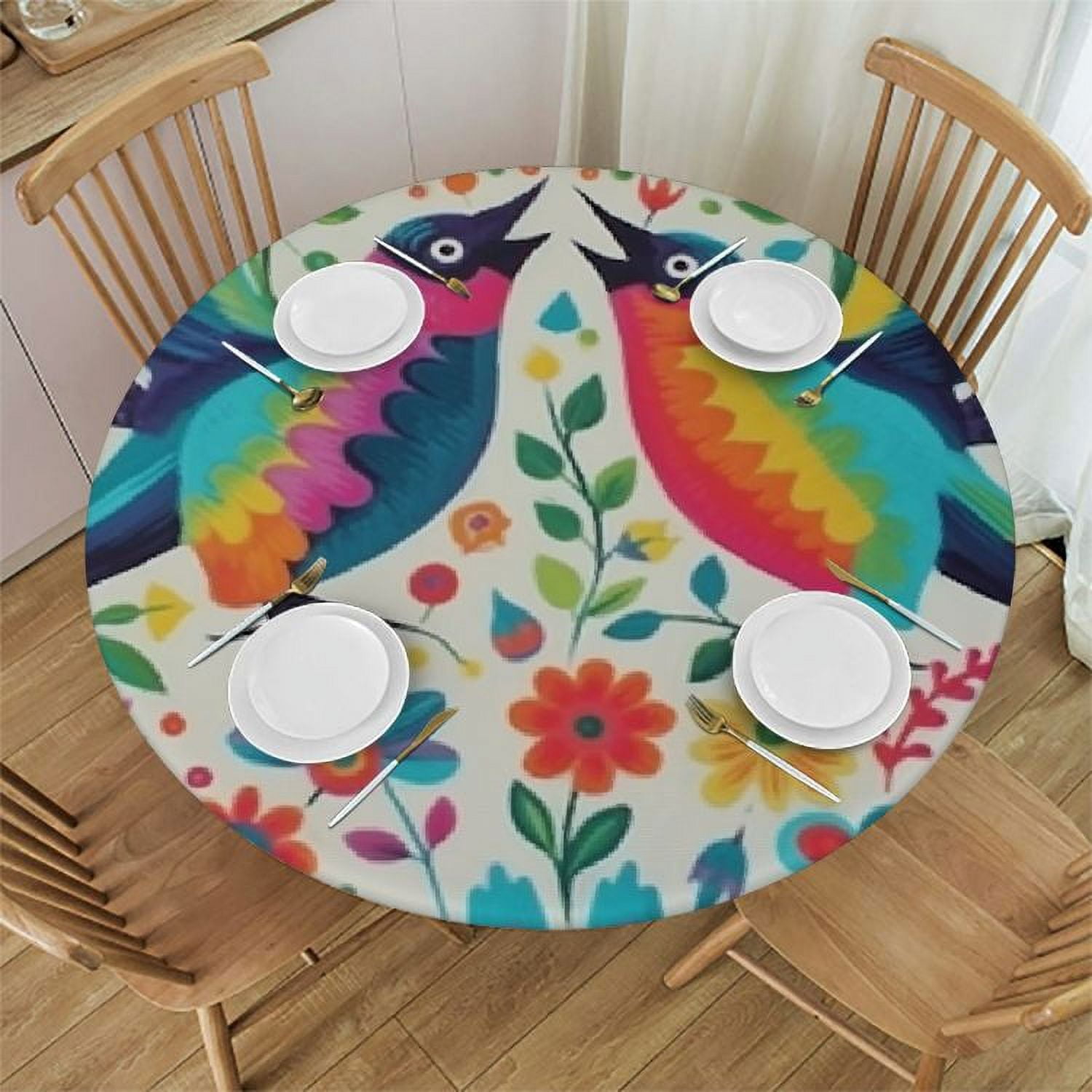 FUMJ Mexican Otomi Birds Floral Round Tablecloth Circular Table Cloths ...