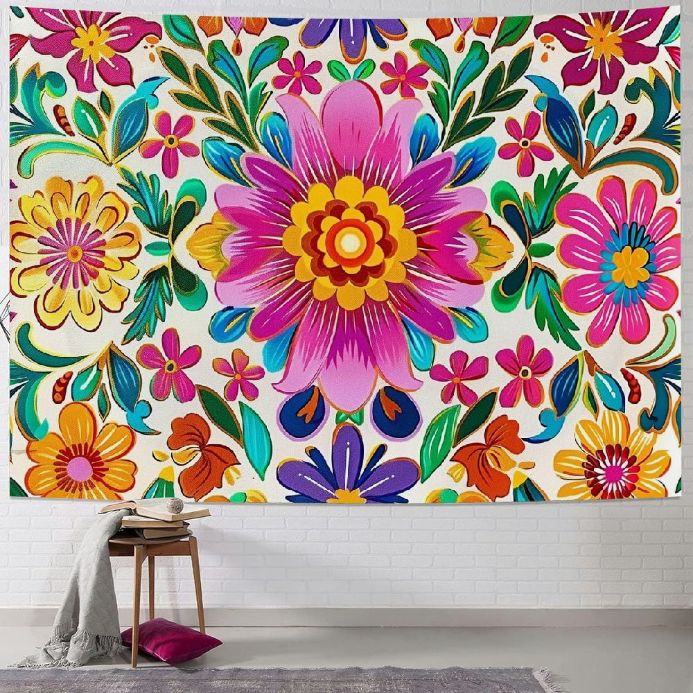 ONETECH Mexican Tapestry, Colorful Mexico Floral Traditional Aesthetic ...