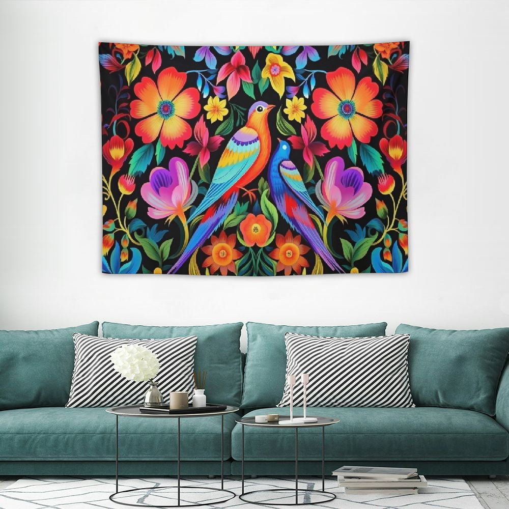 ONETECH Mexican Tapestry, Cute Bright Colorful Ethnic Floral Birds ...