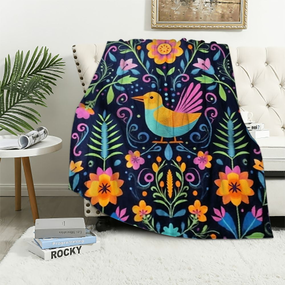 ONETECH Mexico Floral Throw Blankets,Mexican Rainbow with Birds and ...