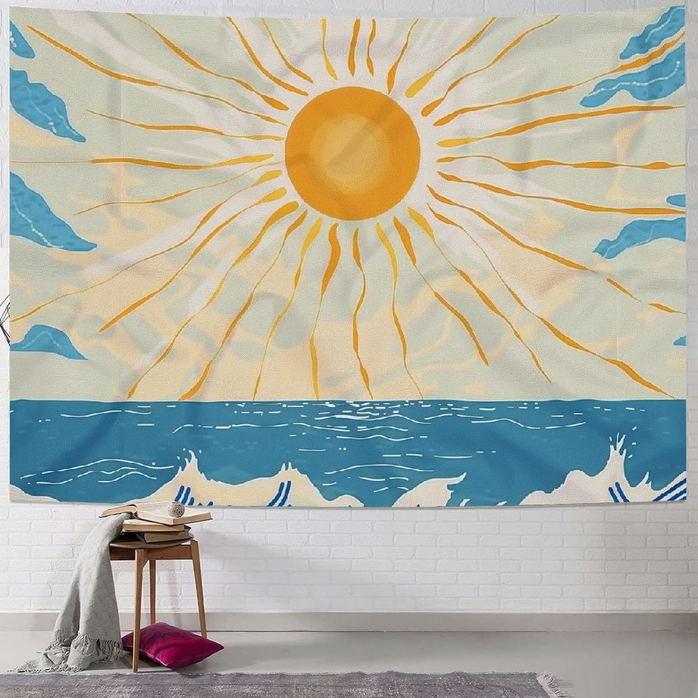 ONETECH Mid Century Boho Sunrise Tapestry Abstract Sunset Sun Waves ...