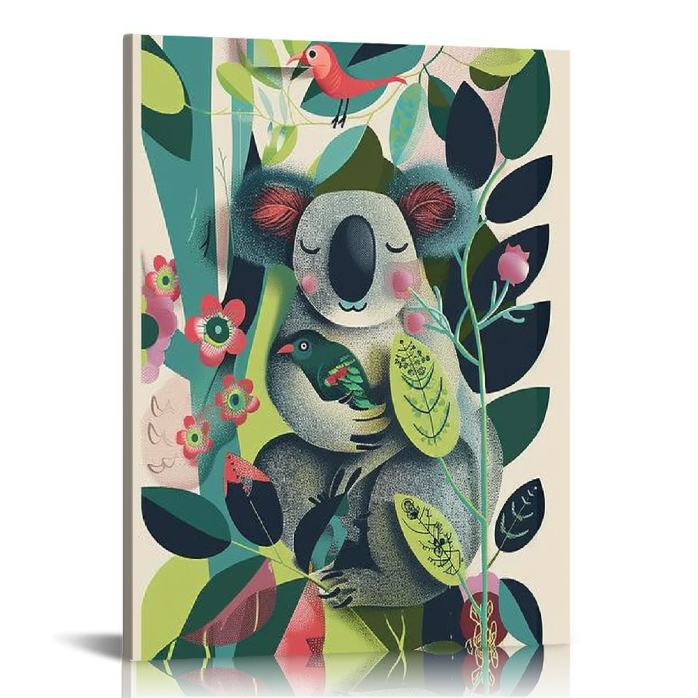 ONETECH Mid Century Modern Koala Framed Canvas Wall Art, Natural ...