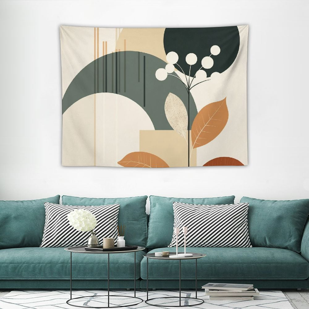 ONETECH Mid Century Modern Wall Hanging Tapestry Abstract Sun Leaves ...