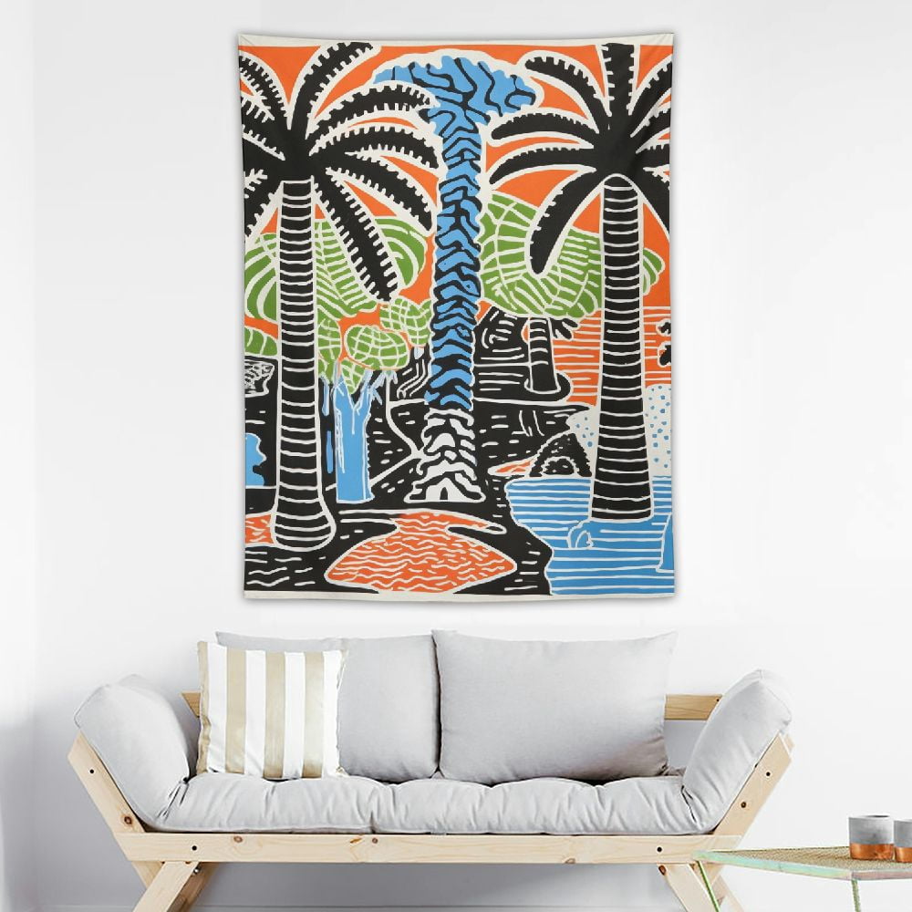 ONETECH Mid Century Tapestry Green Palm Leaf Tapestry Wall Hanging ...