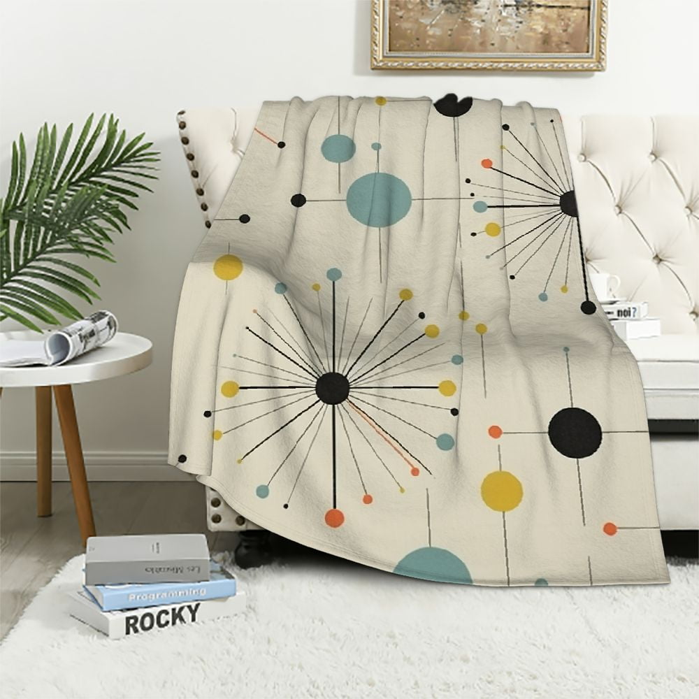 ONETECH Mid Century Throw Blanket, Retro Abstract Geometric Pattern ...