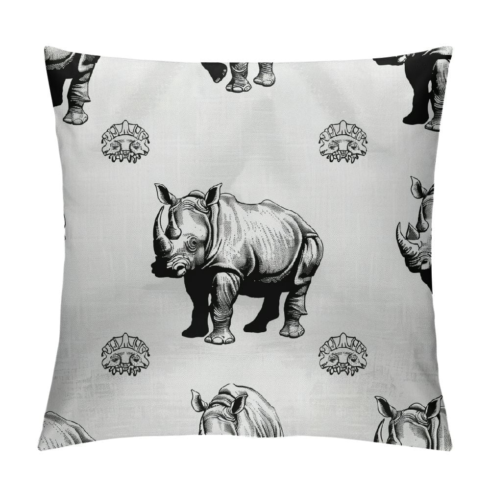 ONETECH Minimalist Rhino Pattern Line Art Wildlife Lovers Throw Pillow ...