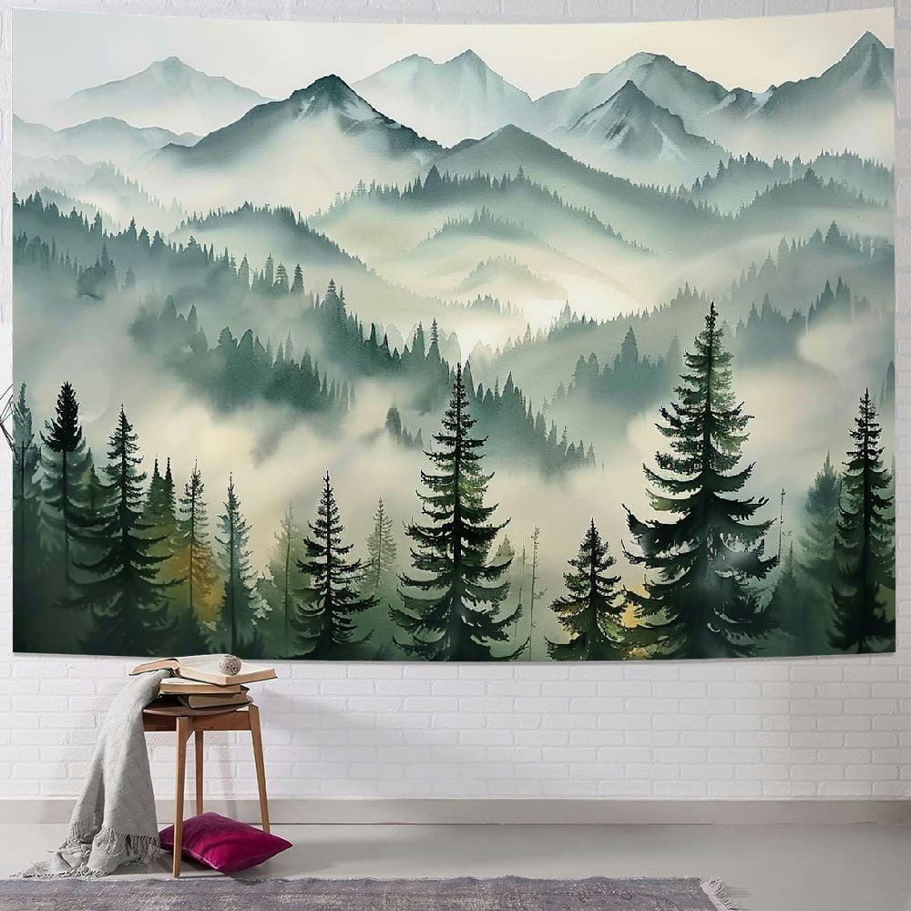 ONETECH Misty Forest Tapestry, Nature Mountain Tapestry Wall Hanging ...