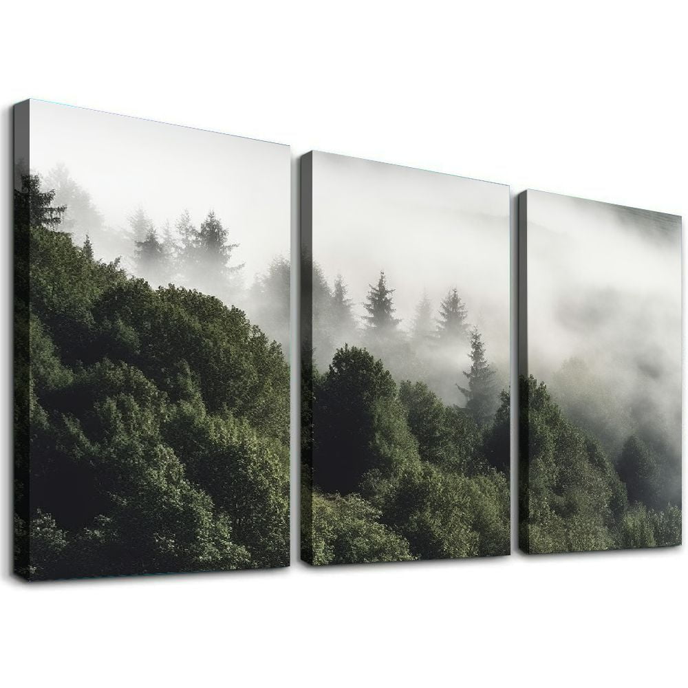 ONETECH Misty Forest Wall Art Green Nature Mountain Landscape Wall ...