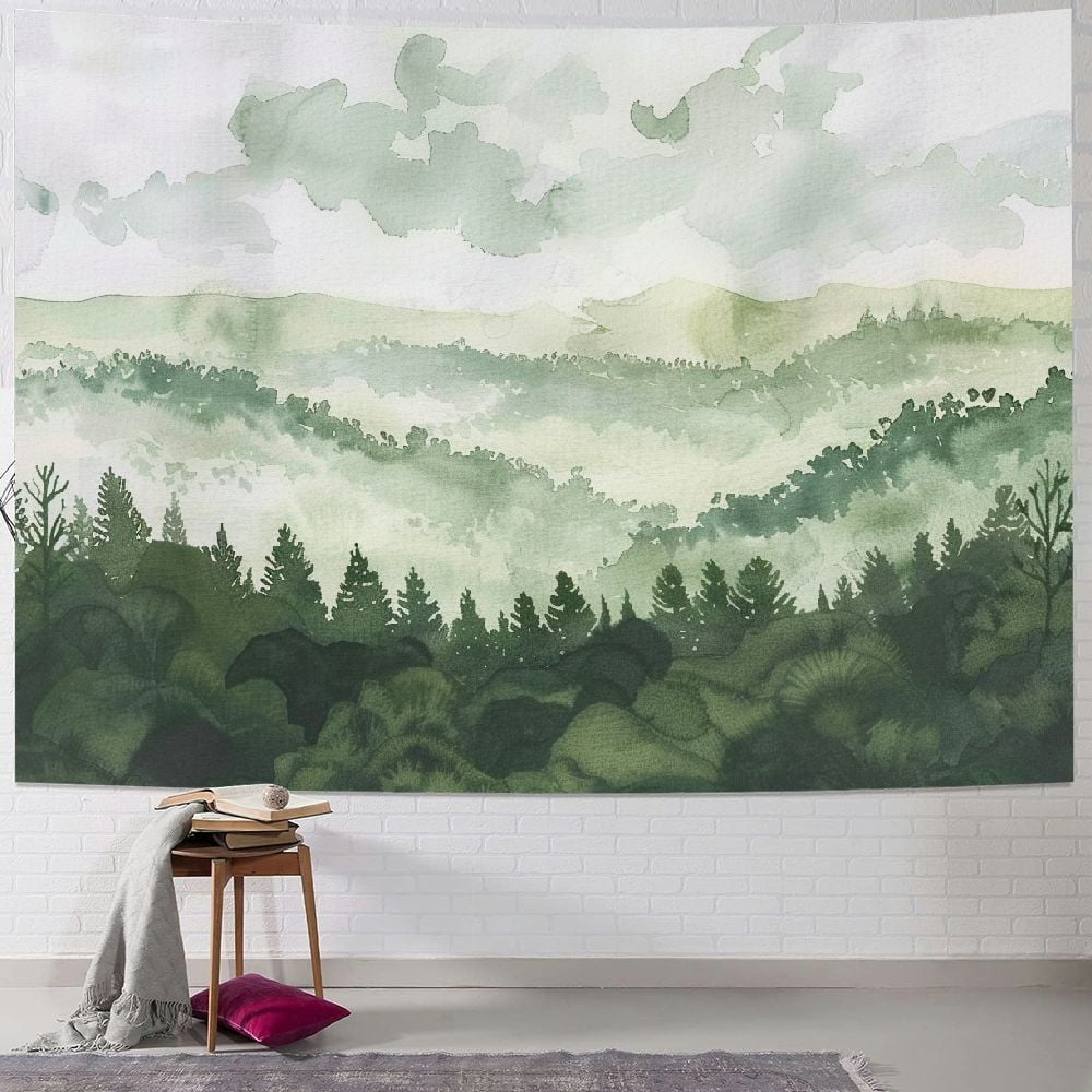 ONETECH Misty Mountain Tapestry Wall Hanging Foggy Forest Tree Nature ...