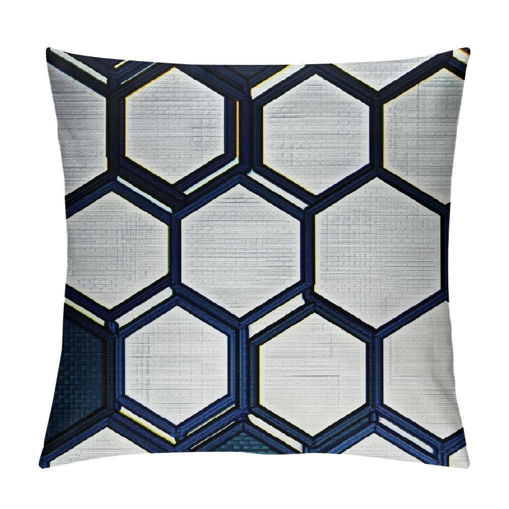 ONETECH Modern Art Geometry Pattern Pillow Covers White and Dark Blue ...