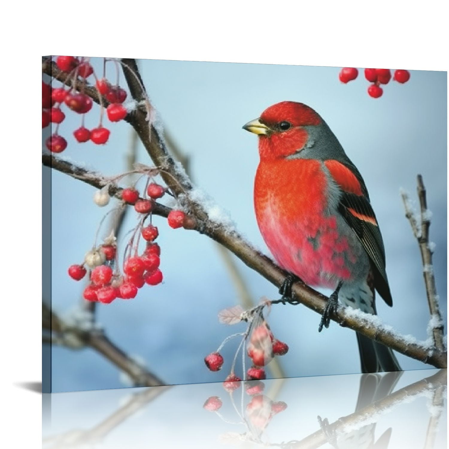 ONETECH - Modern Canvas Painting Wall Art Birds Red Cardinal on Snowy ...