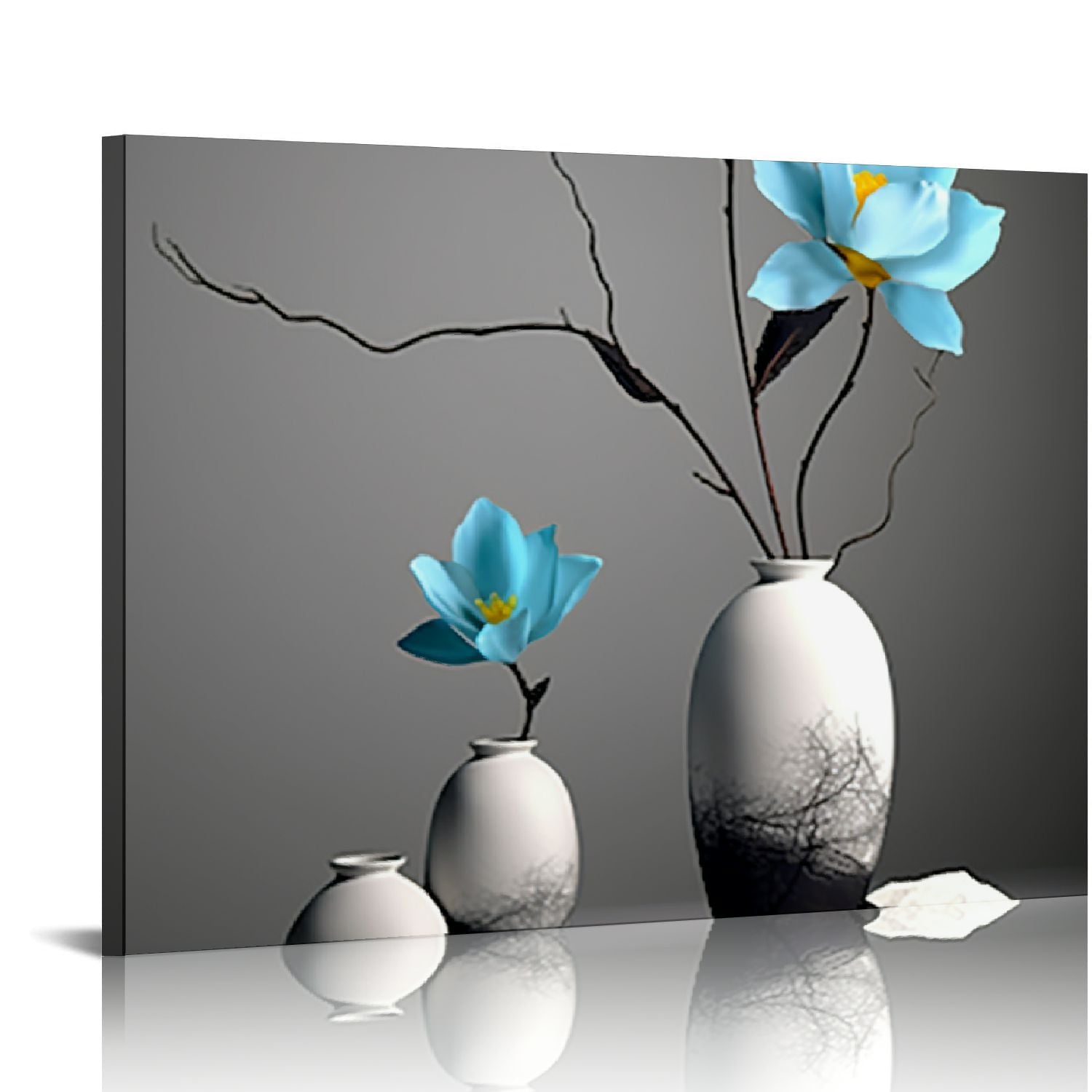 ONETECH Modern Flower Painting Teal Orchid Wall Art Framed Zen Stones ...