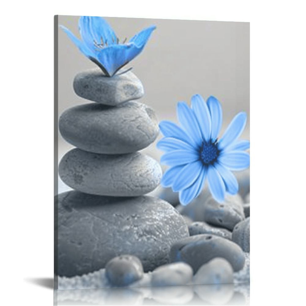 ONETECH Modern Zen Canvas Wall Art Zen Stones Lotus Flower Blue and ...