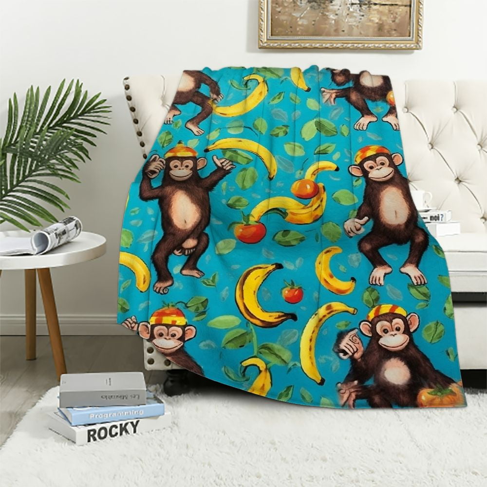 FUMJ Monkey Throw Blanket, Super-Soft Adorable Extra-Large Monkeys and ...