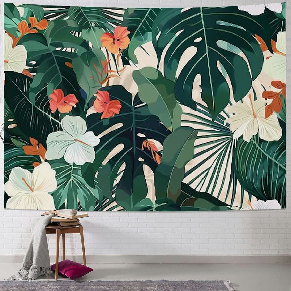 ONETECH Monstera Leaf Light Pink Tapestry Wall Hanging, Tropical Plant ...
