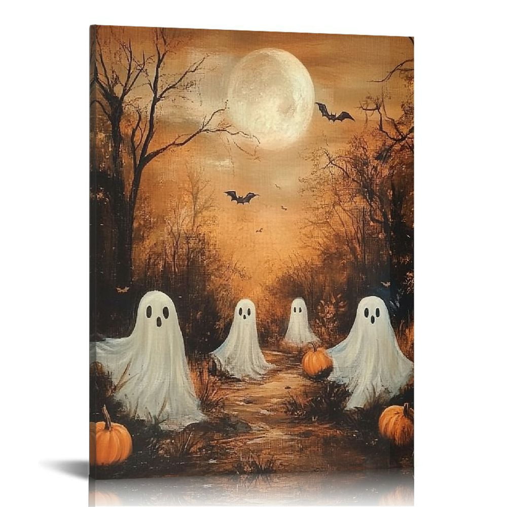 ONETECH Moody Ghost Painting Autumn Landscape Cute Ghosts in Haunted ...