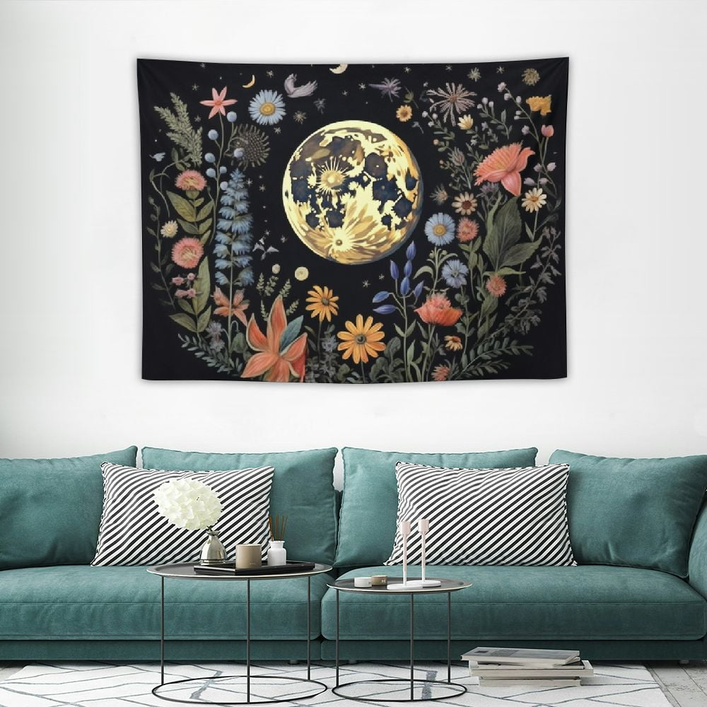 ONETECH Moon Flower Plants Tapestry Botanical Floral Moonlit Tapestries ...