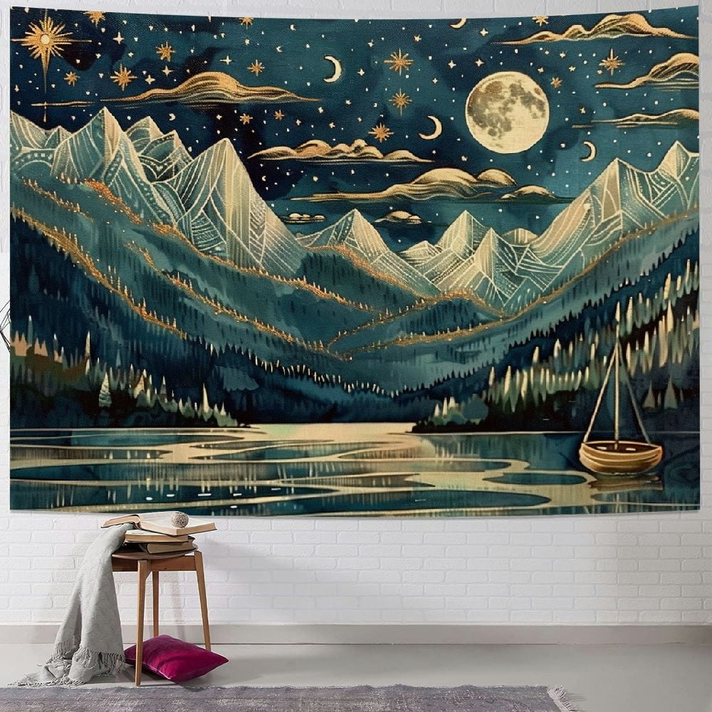 ONETECH Mountain Forest Tapestry Boho Landscape Moon Stars Tapestry for ...