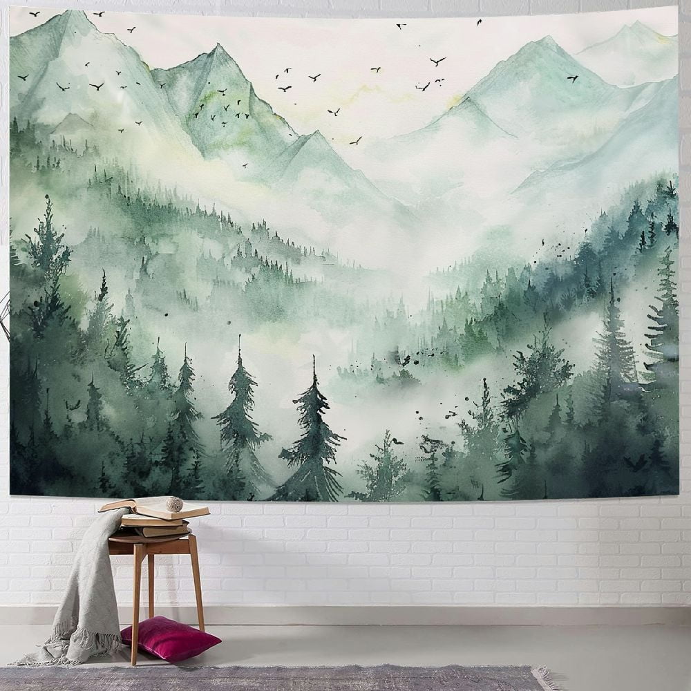 ONETECH Mountain Forest Tapestry Wall Decor, Misty Foggy Nature ...