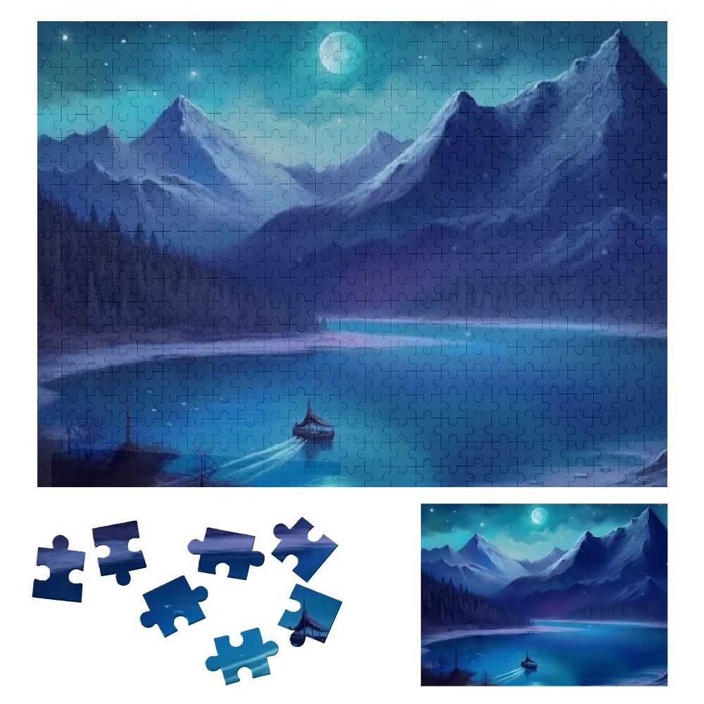 ONETECH Mountain Lake Boat Full Moon Wooden Jigsaw Puzzle for Adults ...