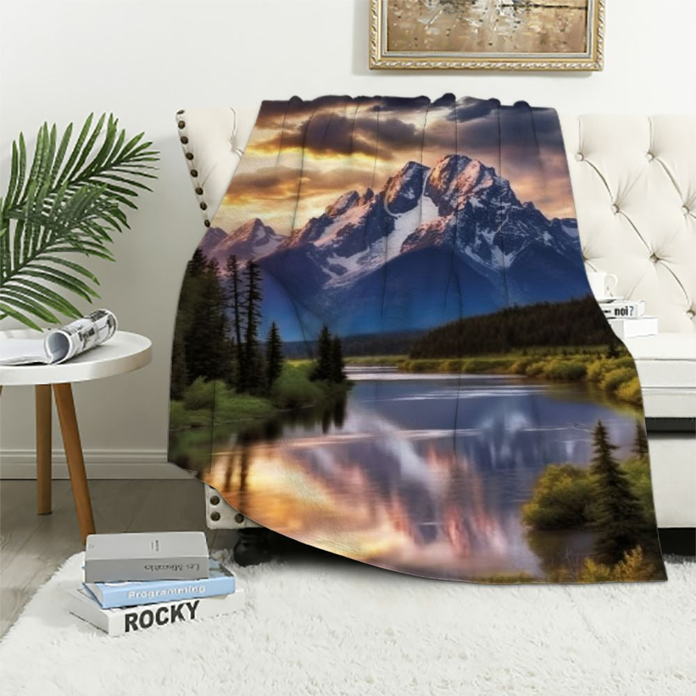 ONETECH Mountain Nature Blanket Grand Snowy Mountains Lake Tree ...