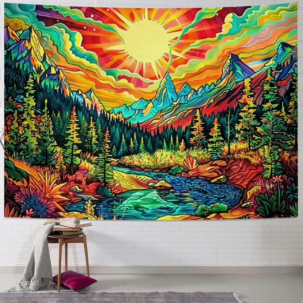 FUMJ Mountain Sun Tapestry Trippy Forest Tree Tapestries Nature ...