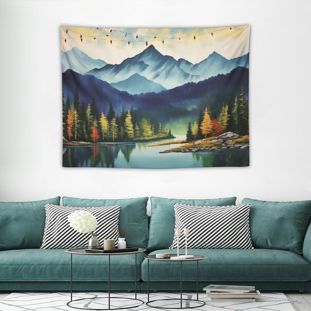 ONETECH Mountain Tapestry, Watercolor Tapestry Nature Tapestry Misty ...