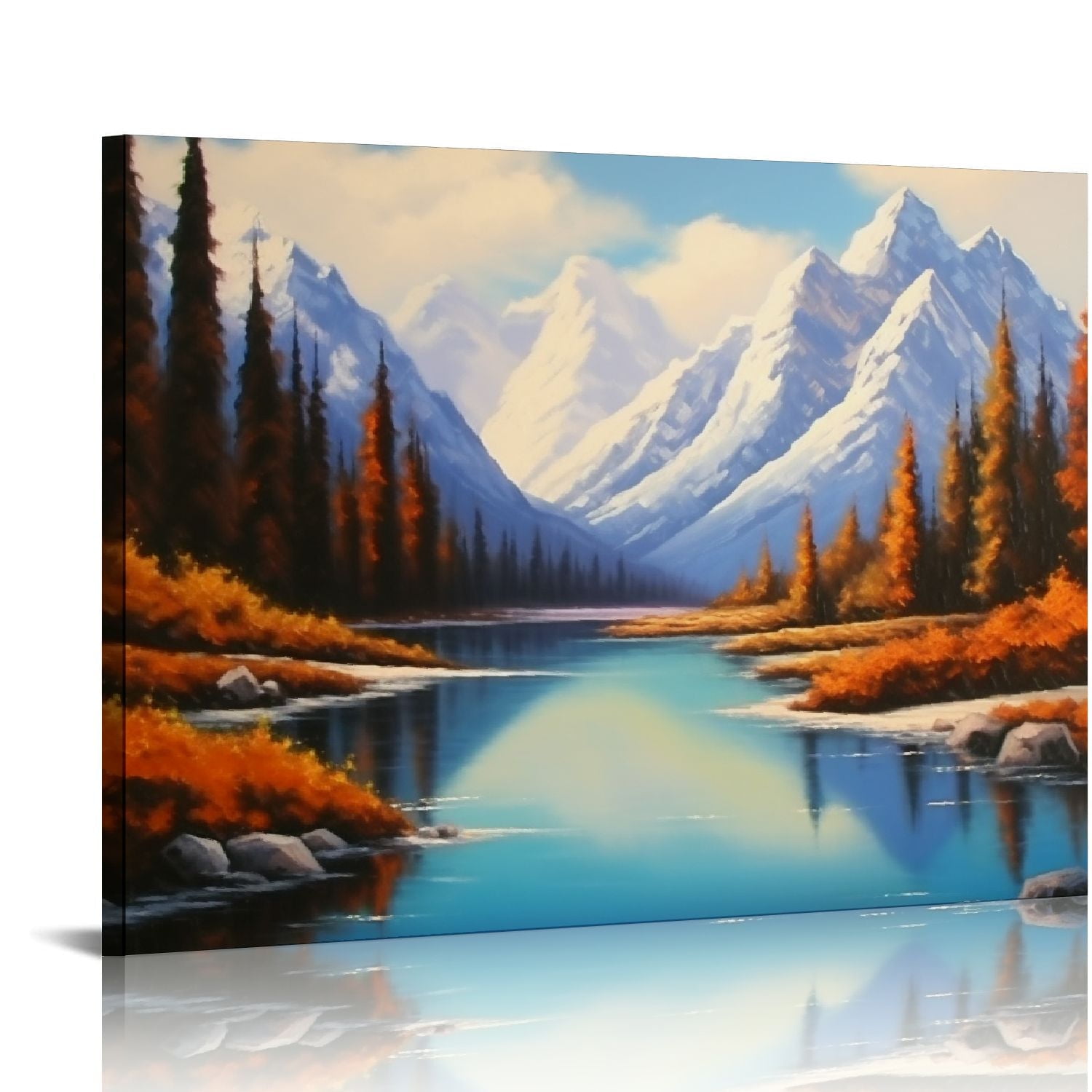 ONETECH Mountain Wall Art Framed Snow Mountain and Lake Pictures Canvas ...