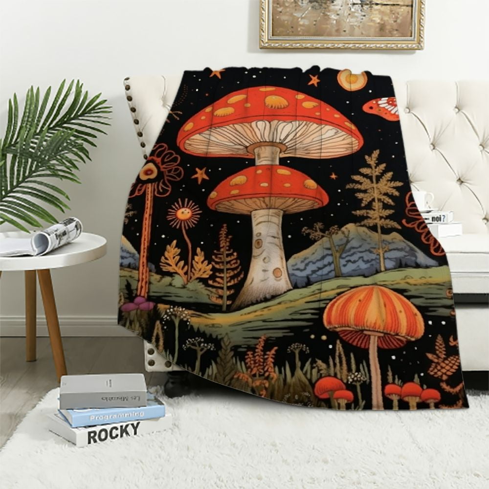 ONETECH Mushroom Blanket Mushrooms Gifts for Women Soft Cozy Flannel ...