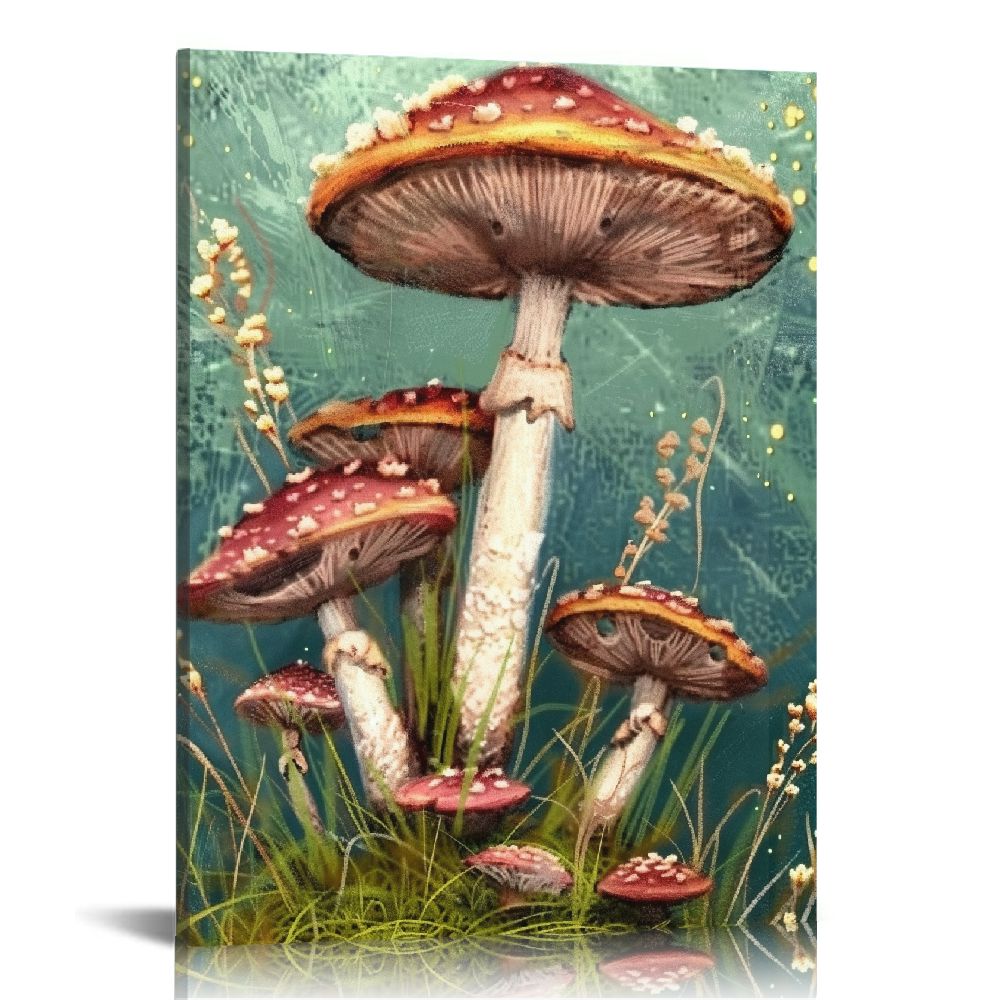 ONETECH Mushroom Canvas Wall Art Vintage Botanical Plant Kitchen ...